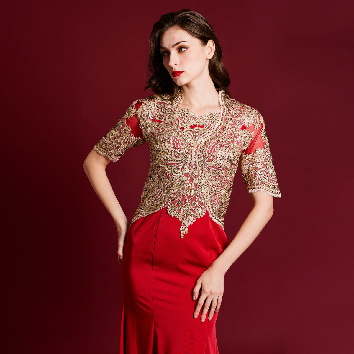 Barbara Gold Lace Gown – Maglifestyle
